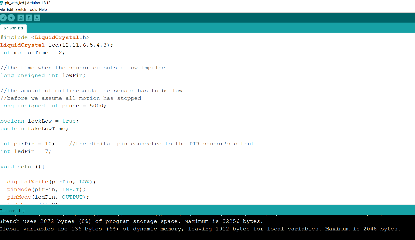 Pir Motion Sensor With Lcd And Arduino Board In Proteus